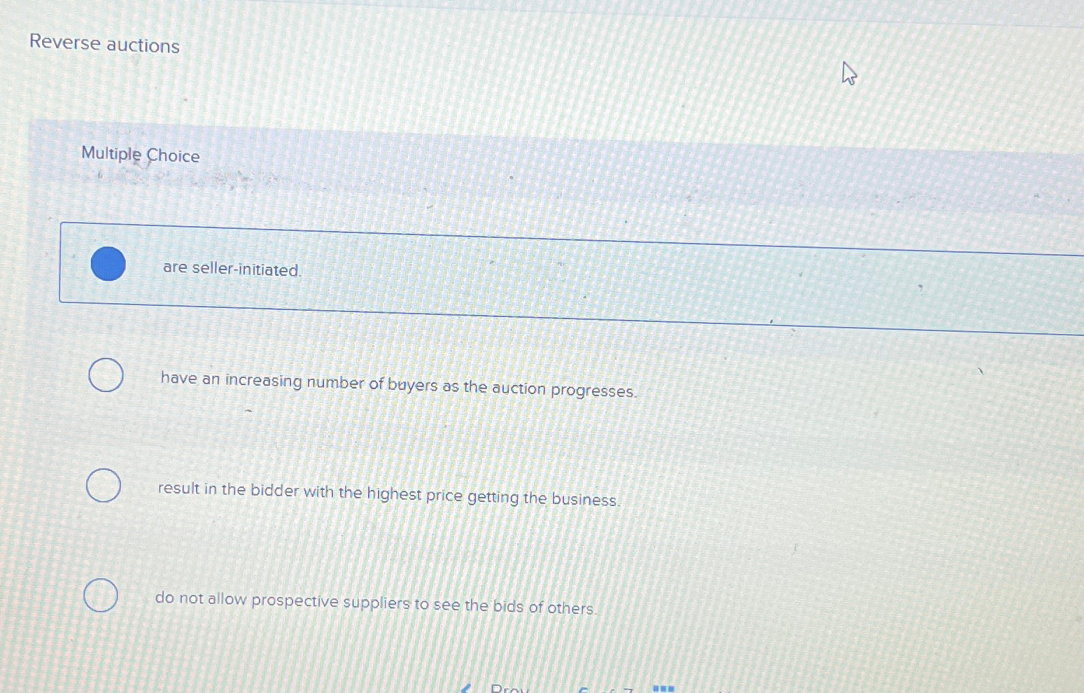 Solved Reverse auctionsMultiple Choiceare | Chegg.com