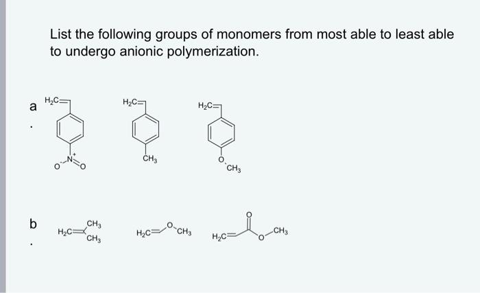 Solved List the following groups of monomers from most able | Chegg.com