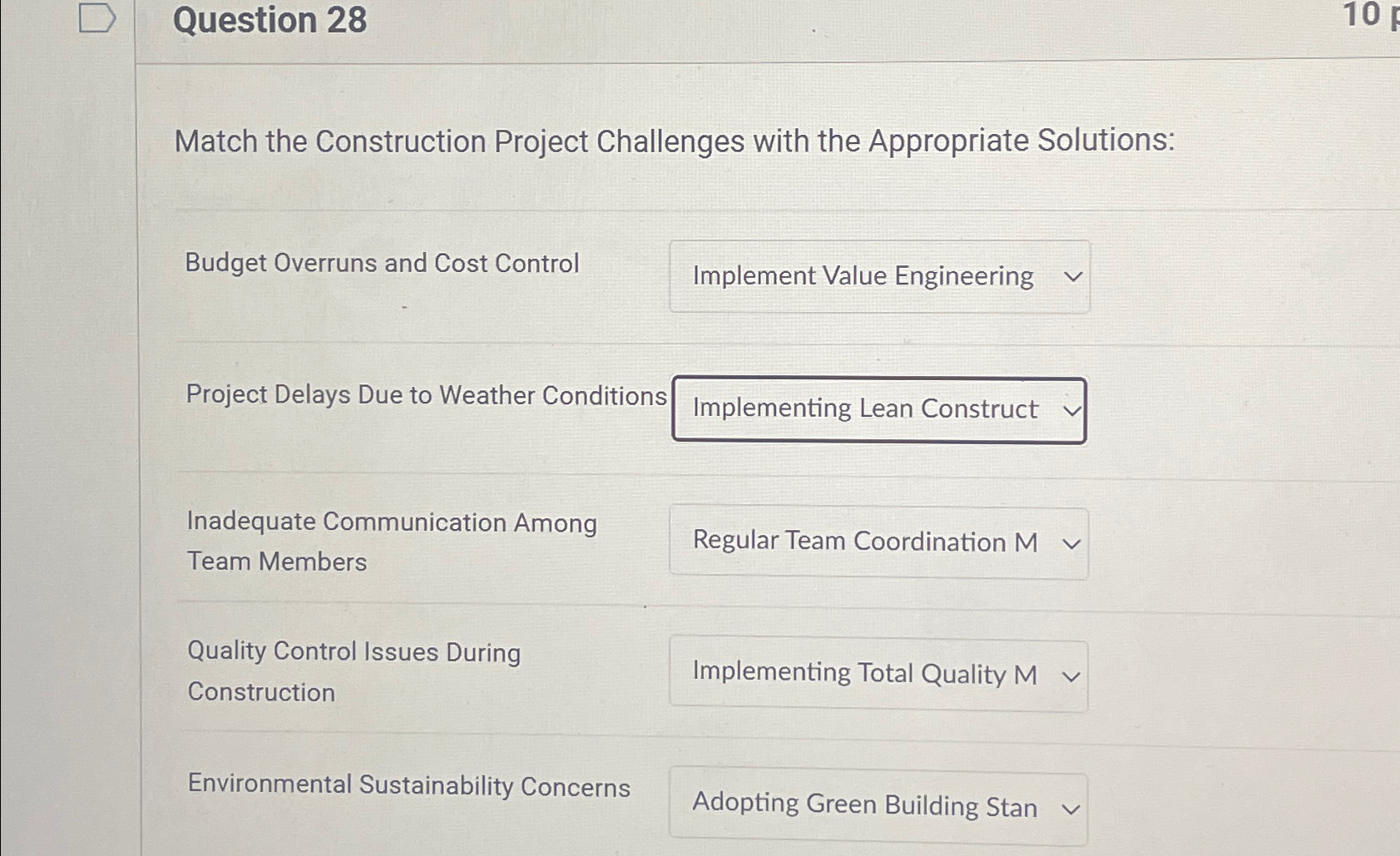 Solved Question 28Match the Construction Project Challenges | Chegg.com
