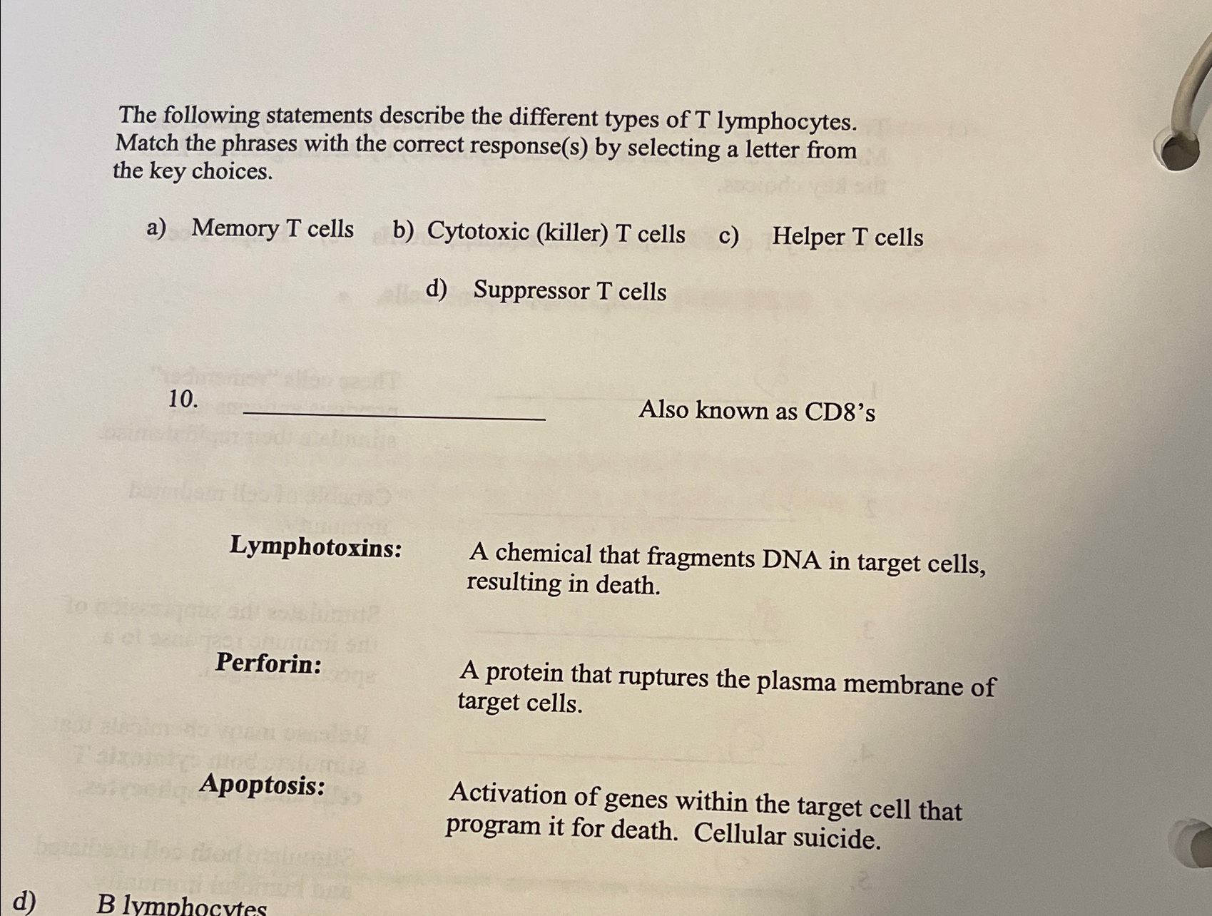 Solved The following statements describe the different types | Chegg.com
