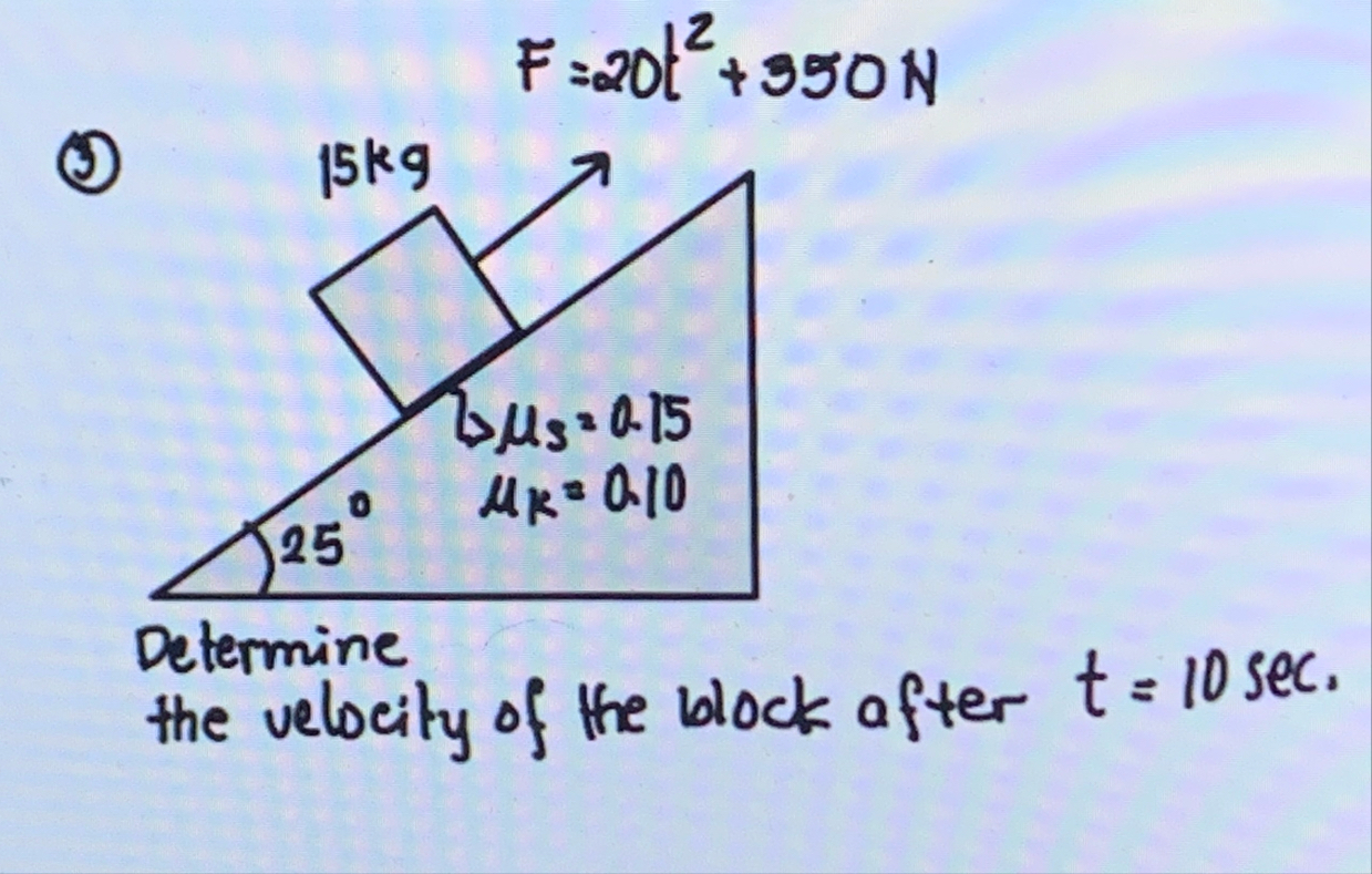 F=20t2 350N(5)Determinethe velocity of the block | Chegg.com