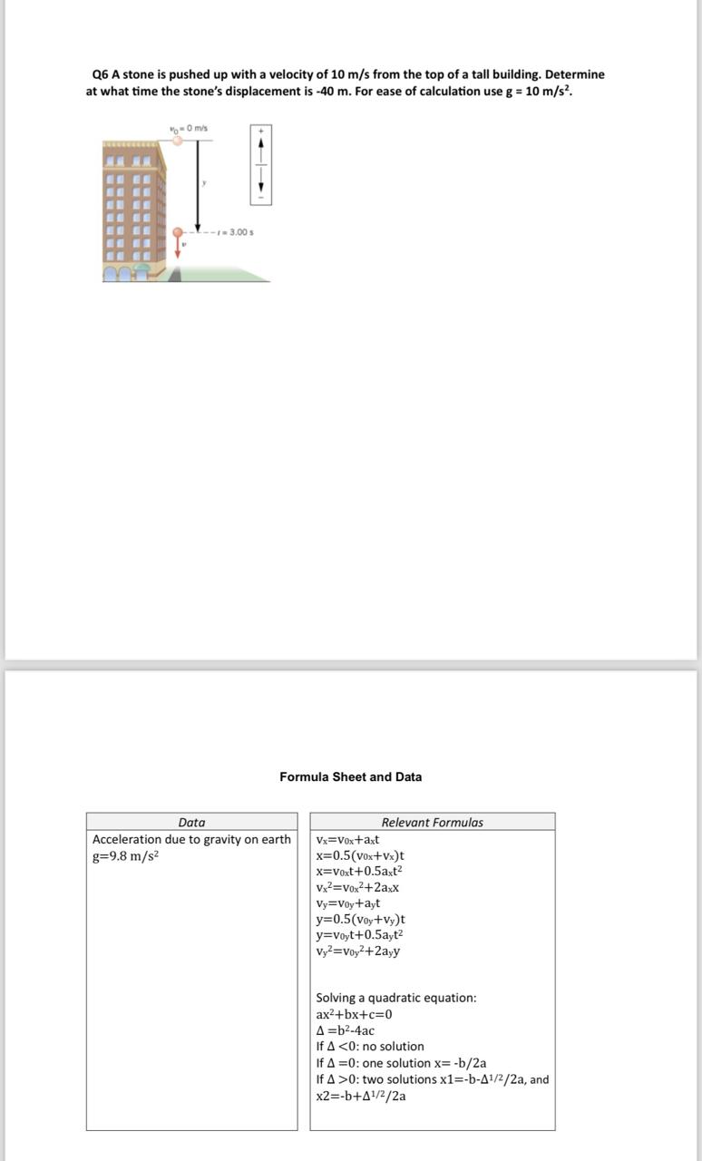 Solved Q6 ﻿A stone is pushed up with a velocity of 10ms | Chegg.com