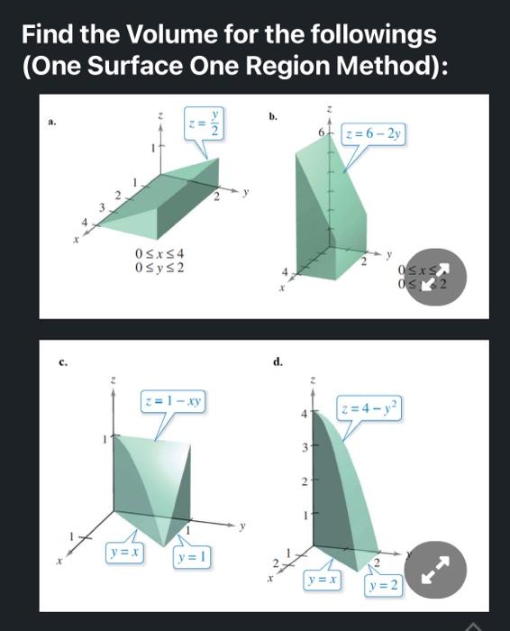Solved Find the Volume for the followings (One Surface One | Chegg.com