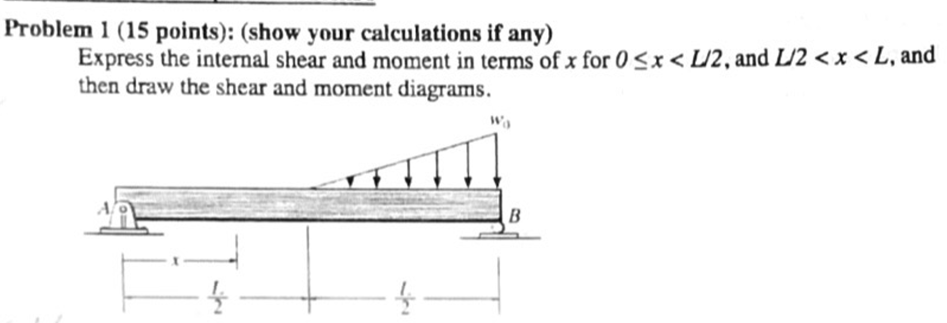 Solved Express the internal shear and moment in terms of x | Chegg.com