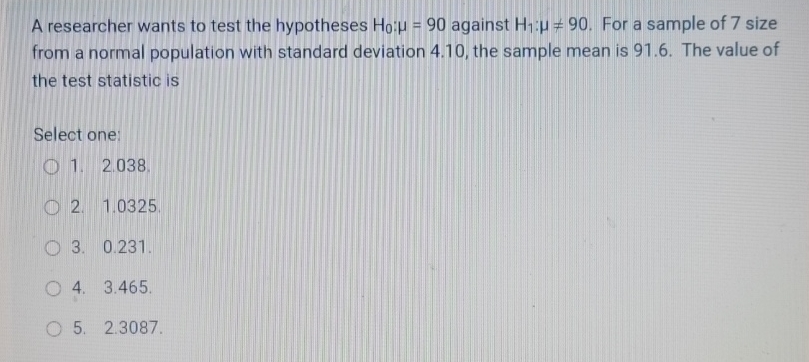 Solved A researcher wants to test the hypotheses H0:μ=90 | Chegg.com