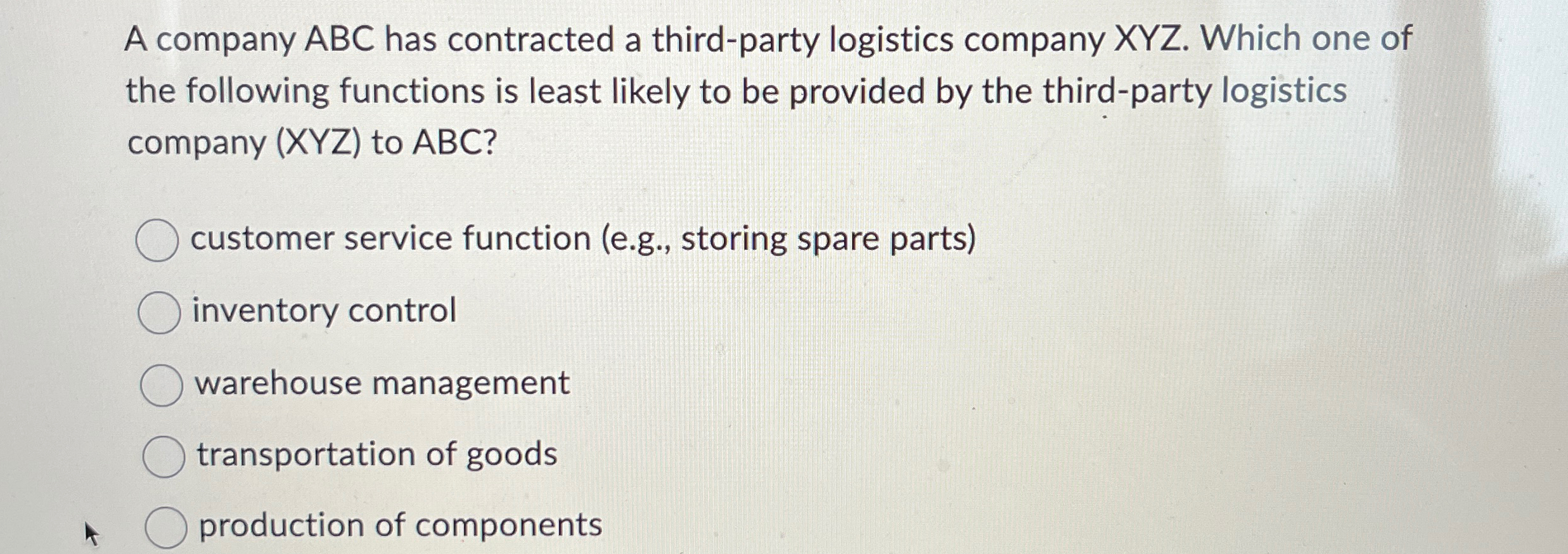 Solved A company ABC has contracted a third-party logistics | Chegg.com