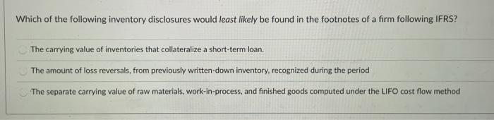 Solved Which of the following inventory disclosures would | Chegg.com