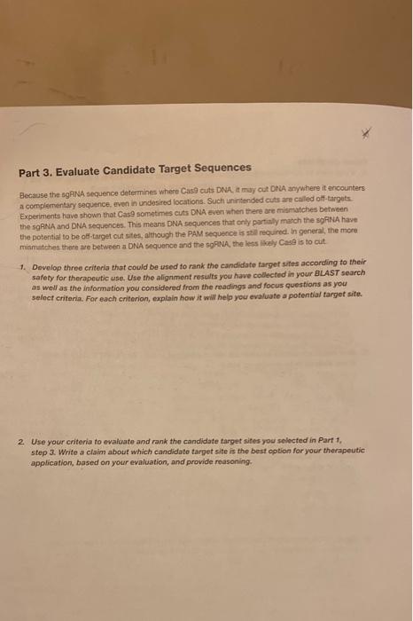 Solved Part 3. Evaluate Candidate Target Sequences Because | Chegg.com