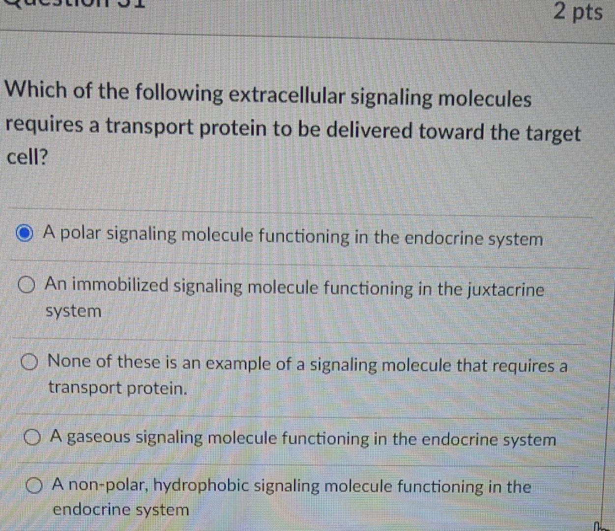 Solved 2 pts Which of the following extracellular signaling | Chegg.com