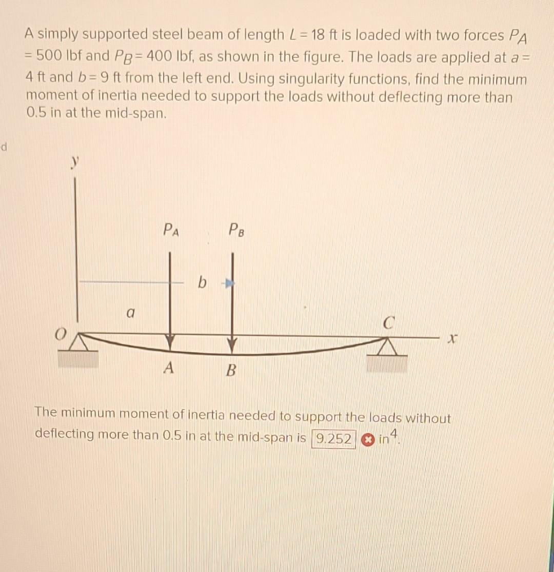 Solved A simply supported steel beam of length L=18ft is | Chegg.com
