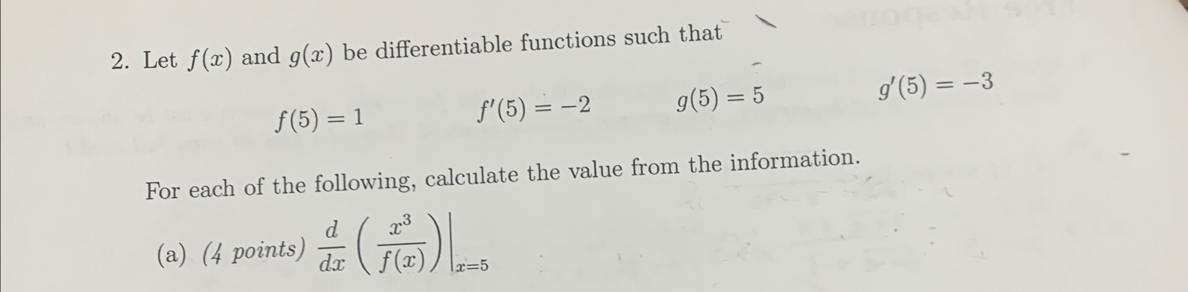 Solved Let f(x) ﻿and g(x) ﻿be differentiable functions such | Chegg.com