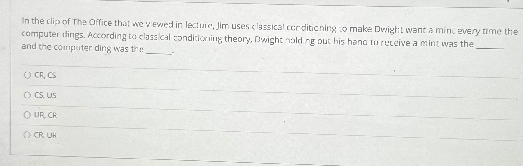 Solved In the clip of The Office that we viewed in lecture, | Chegg.com