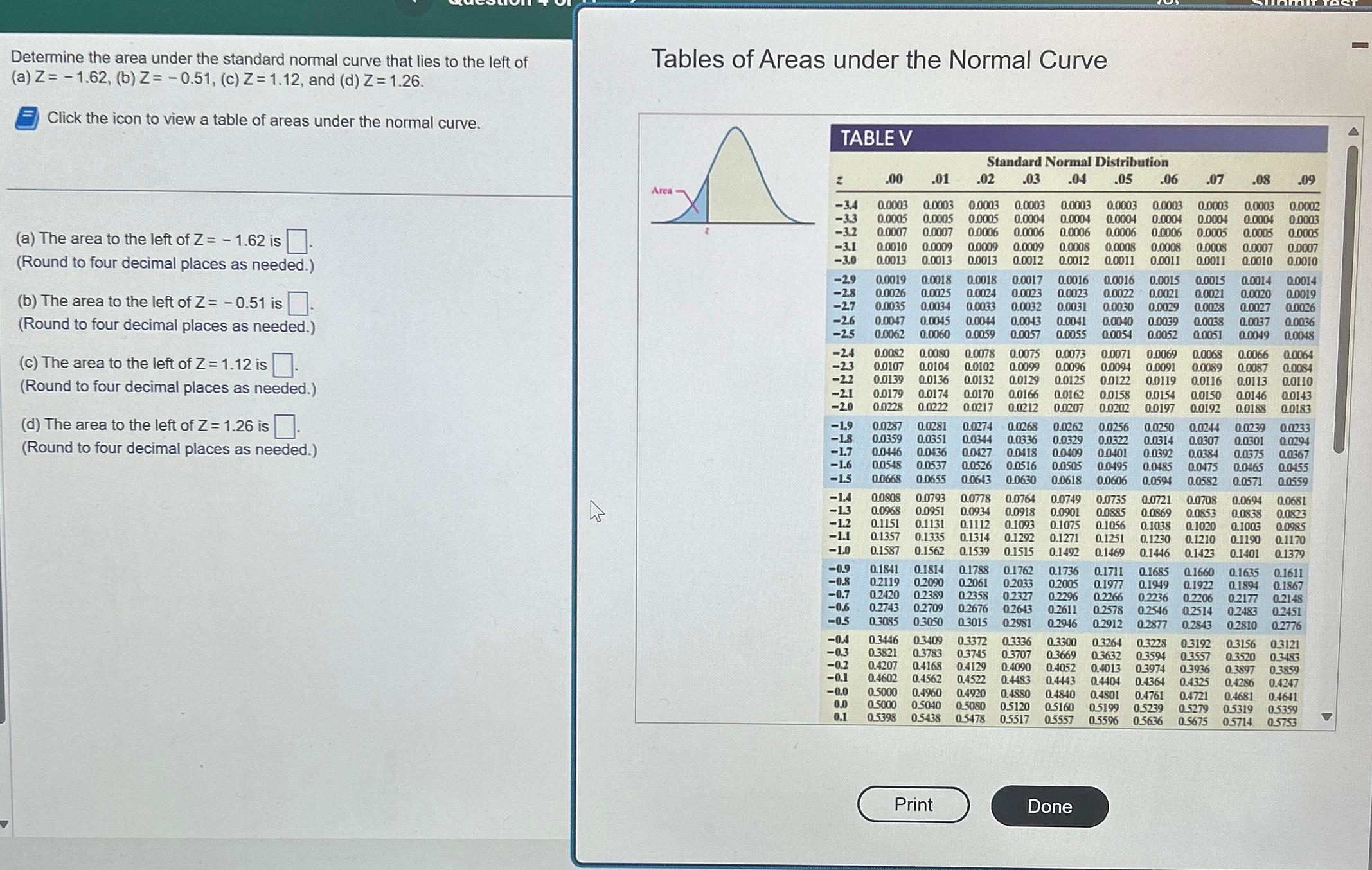 Solved Determine the area under the standard normal curve | Chegg.com