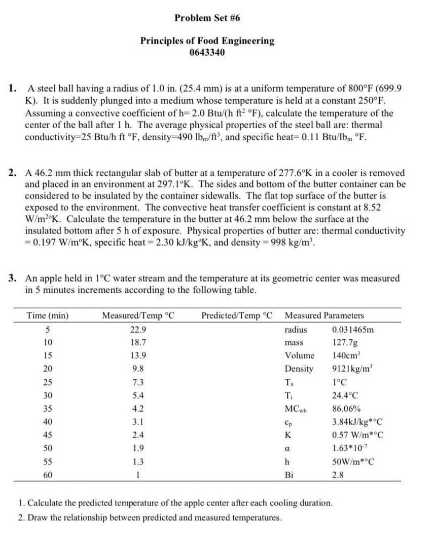 Solved Problem Set #6 Principles of Food Engineering 0643340 | Chegg.com