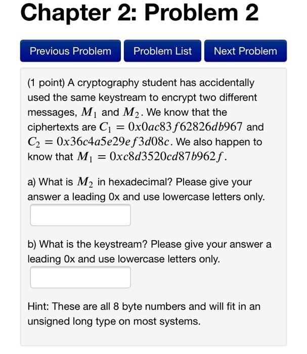 Solved Chapter 2: Problem 2 Previous Problem Problem List | Chegg.com