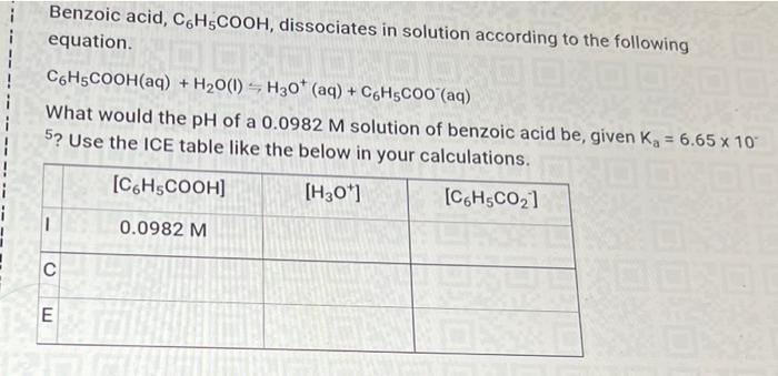 Solved 1 Benzoic acid, C6H5COOH, dissociates in solution | Chegg.com