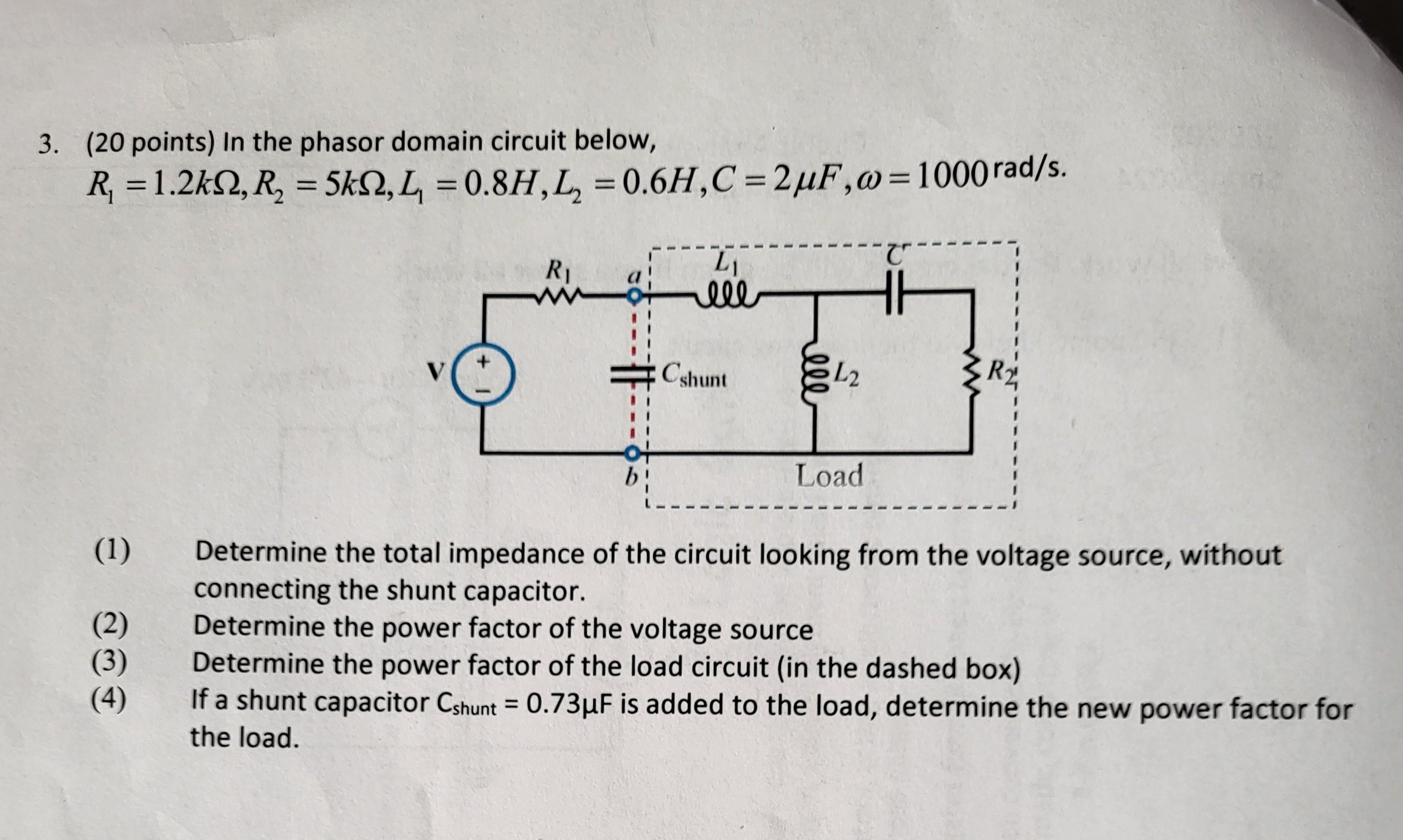 Solved solve all parts please(20 ﻿points) ﻿In the phasor | Chegg.com