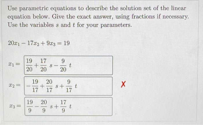 Solved Use parametric equations to describe the solution set | Chegg.com