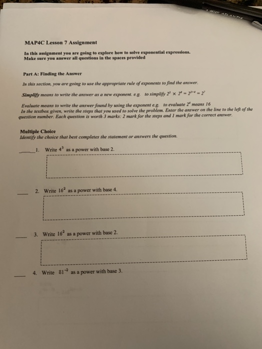 Solved MAP4C Lesson 7 Assignment In this assignment you are | Chegg.com