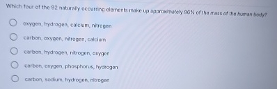 Which four of the 92 ﻿naturally occurring elements | Chegg.com