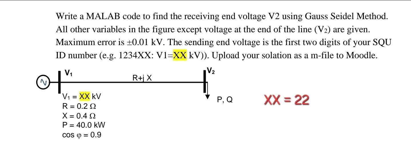 Solved Write a MALAB code to find the receiving end voltage | Chegg.com
