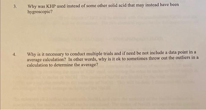 Solved 3. Why was KHP used instead of some other solid acid | Chegg.com