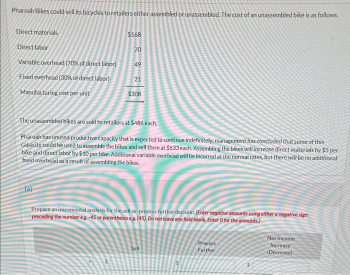 Solved Pharoah Bikes could sell its bicycles to retailers | Chegg.com