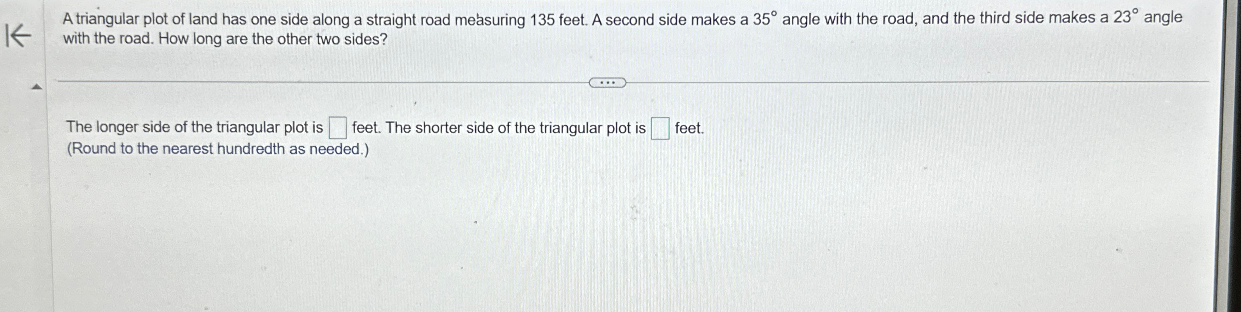 Solved A triangular plot of land has one side along a | Chegg.com
