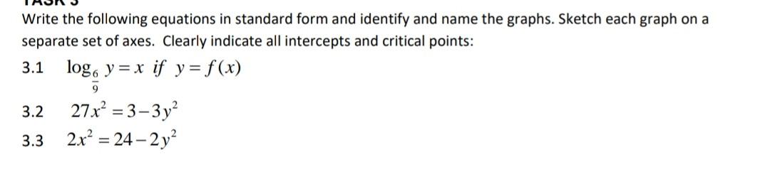 Solved Write the following equations in standard form and | Chegg.com