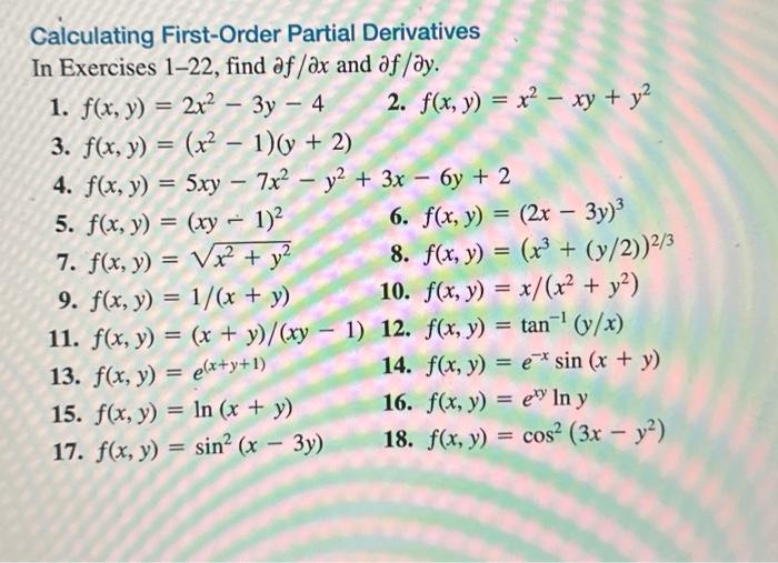 Solved Calculating First Order Partial Derivatives In
