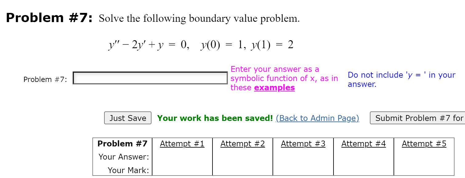 Solved Problem #7: Solve the following boundary value | Chegg.com