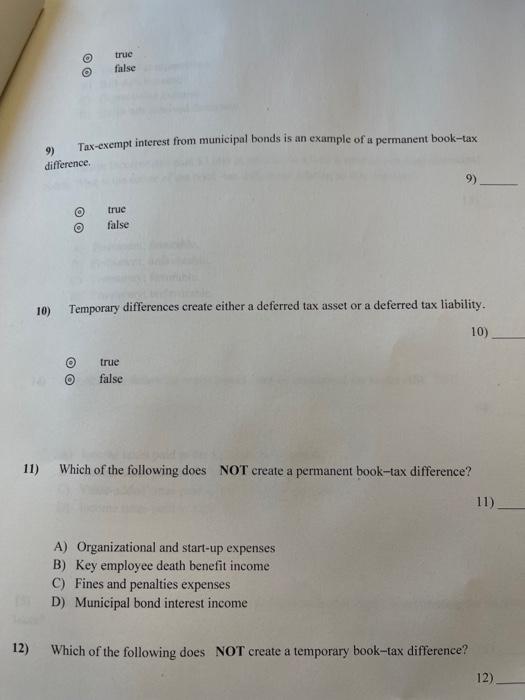 Solved true false O Tax-exempt interest from municipal bonds | Chegg.com