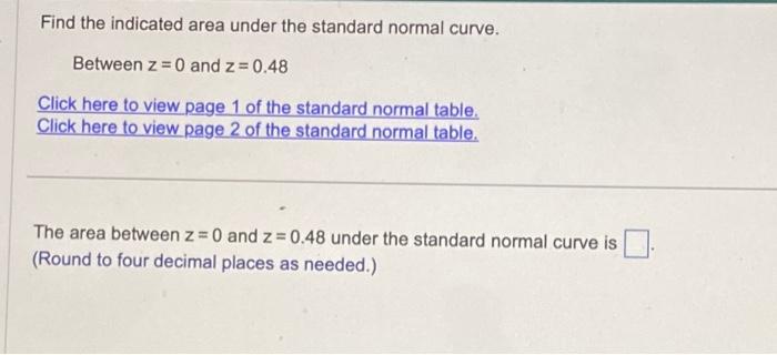 Solved Find the indicated area under the standard normal | Chegg.com