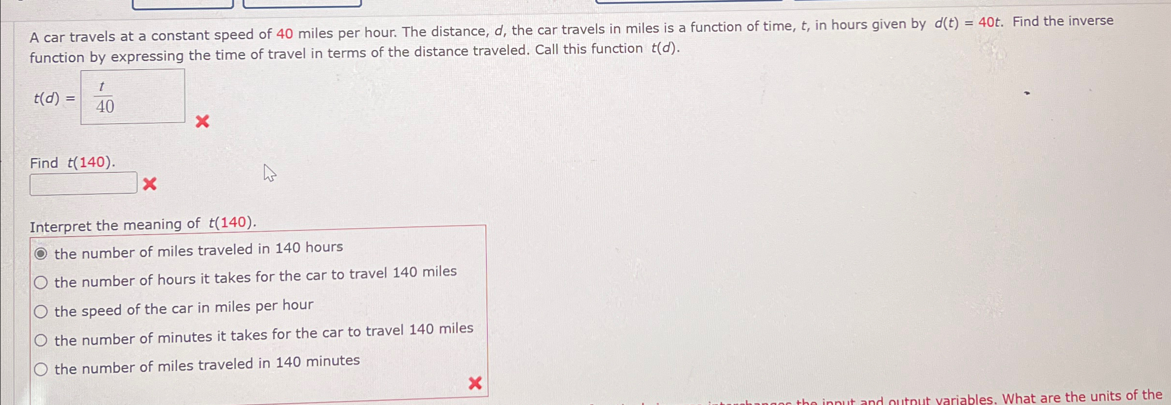 Solved A car travels at a constant speed of 40 ﻿miles per | Chegg.com