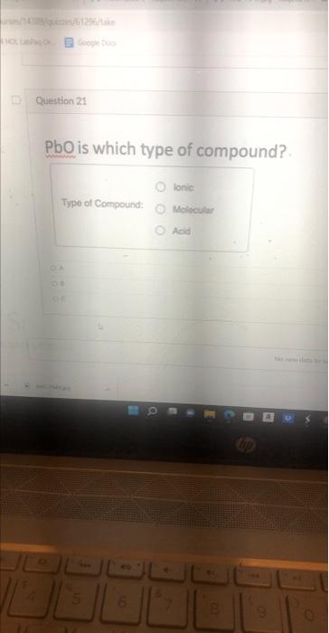 Solved PbO is which type of compound? \begin{tabular}{l|l} | Chegg.com