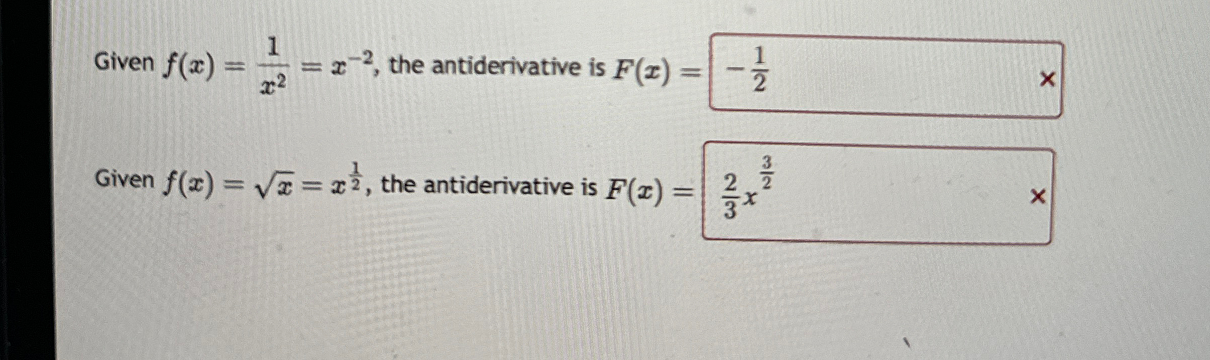 Solved Given f(x)=1x2=x-2, ﻿the antiderivative is | Chegg.com