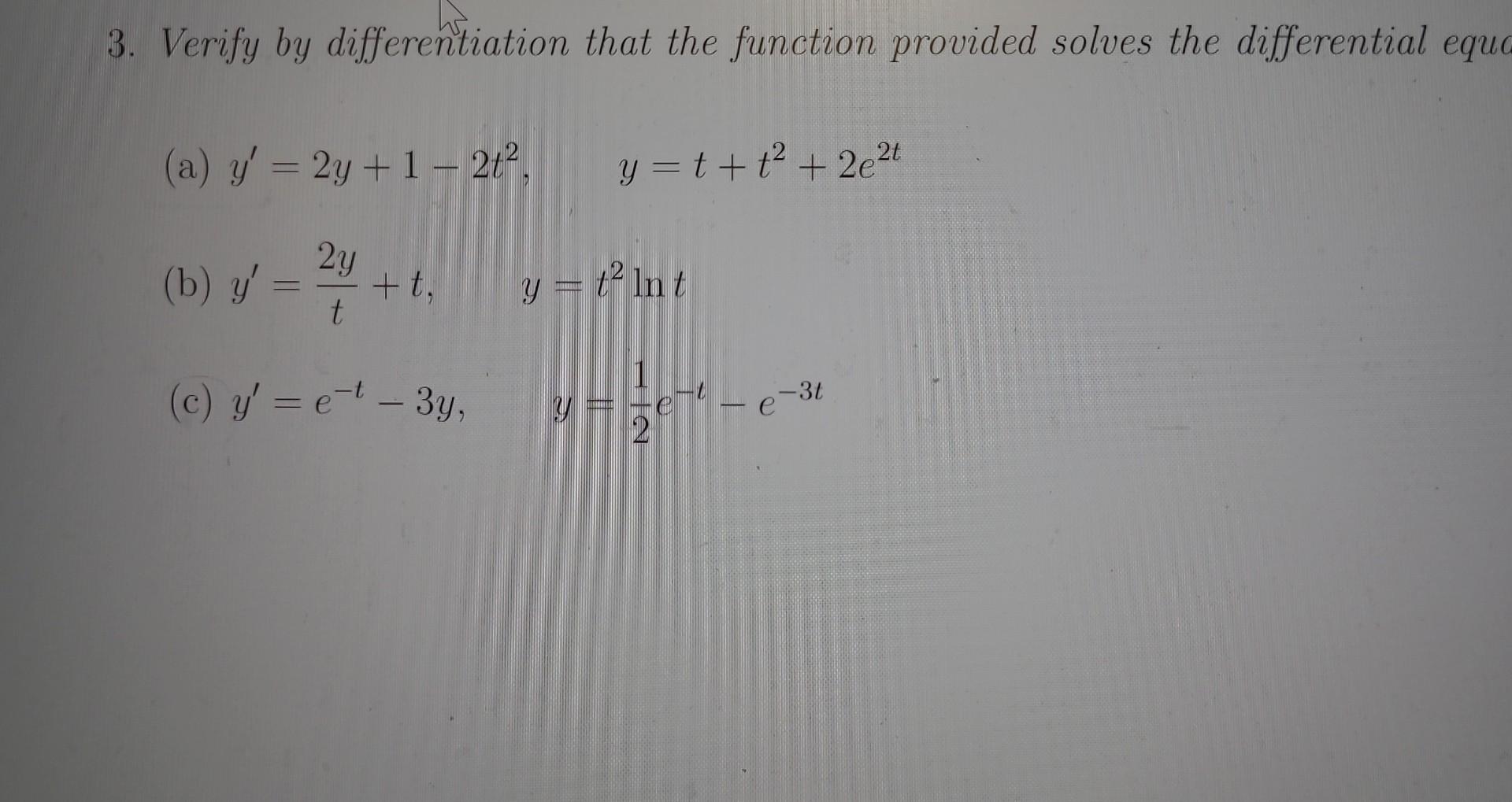 Solved 3. Verify by differentiation that the function | Chegg.com