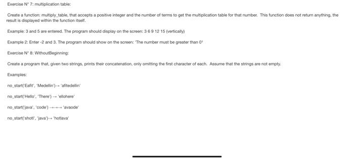 Solved Exercise N° 7: multiplication table: Create a | Chegg.com