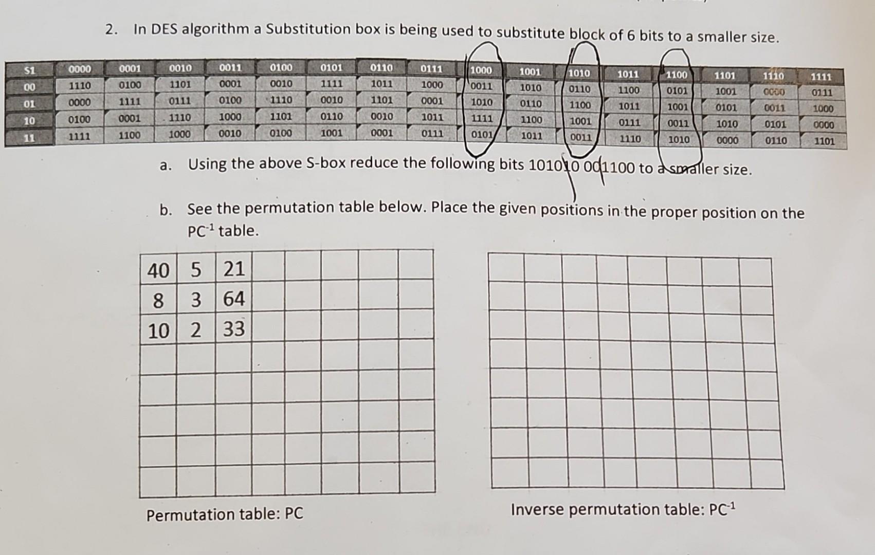 Solved In DES algorithm a Substitution box is being used to | Chegg.com