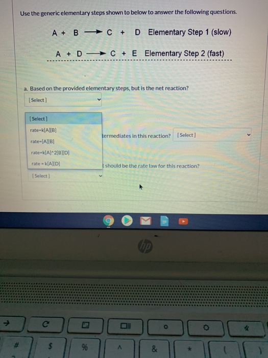Solved Use the generic elementary steps shown to below to | Chegg.com
