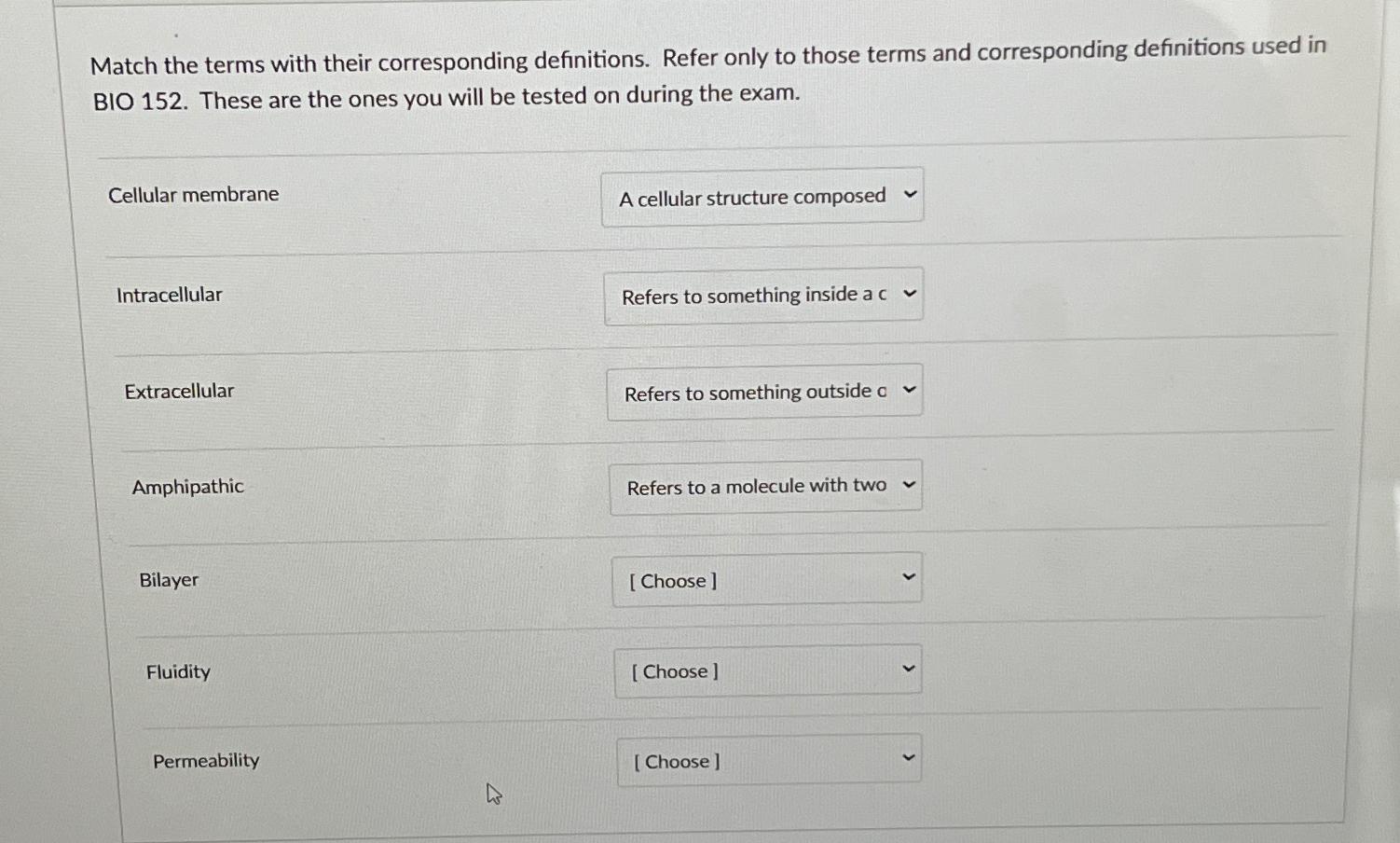 Solved Match the terms with their corresponding definitions. | Chegg.com