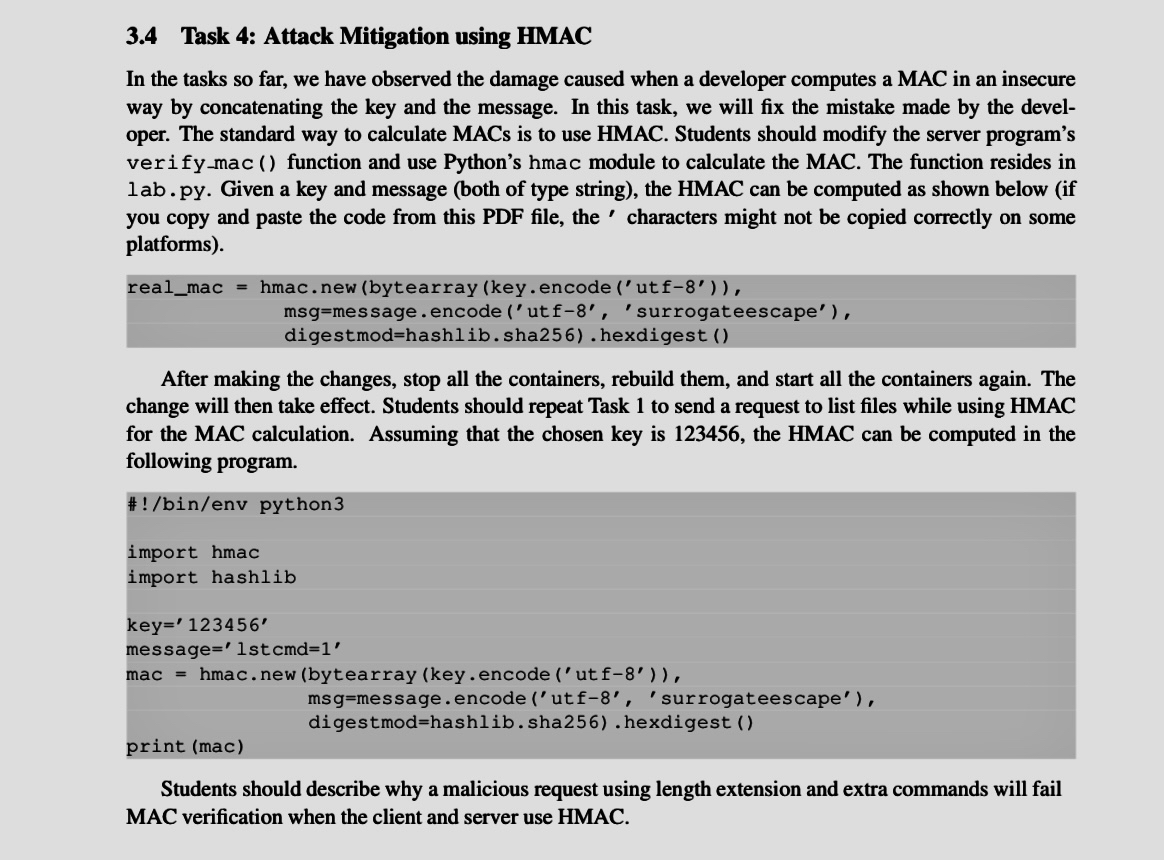 Solved 3.4 ﻿Task 4: Attack Mitigation using HMACIn the tasks | Chegg.com