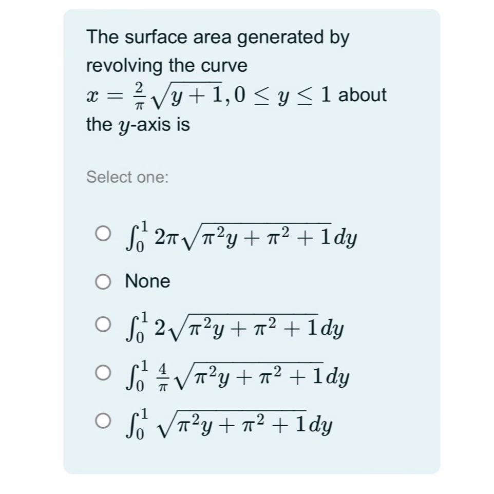 Solved The surface area generated by revolving the curve | Chegg.com