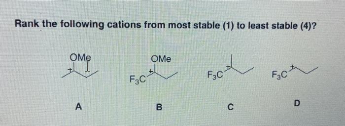 Solved Rank the following cations from most stable (1) to | Chegg.com
