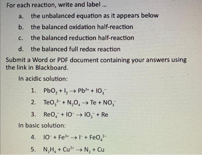 Solved a. the unbalanced equation as it appears below b. the | Chegg.com