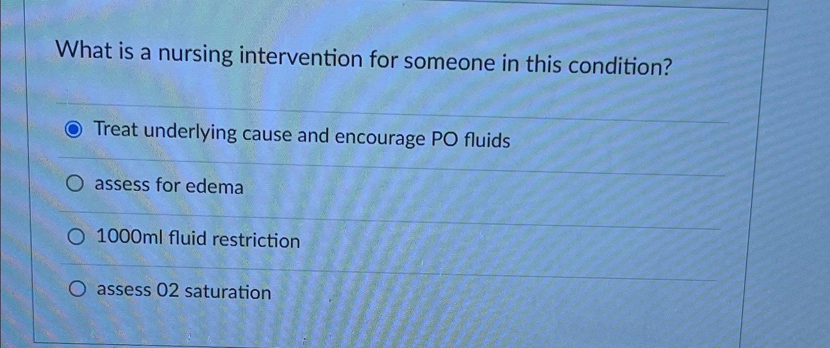 Solved What is a nursing intervention for someone in this | Chegg.com