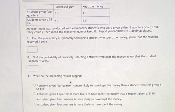 Solved An experiment was conducted with elementary students | Chegg.com