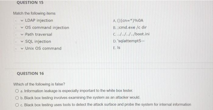 Solved Match the following items LDAP injection A. | Chegg.com