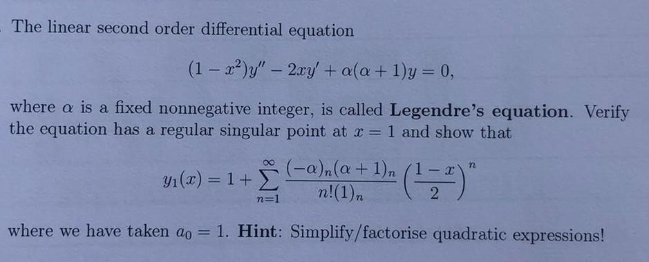The linear second order differential equation | Chegg.com