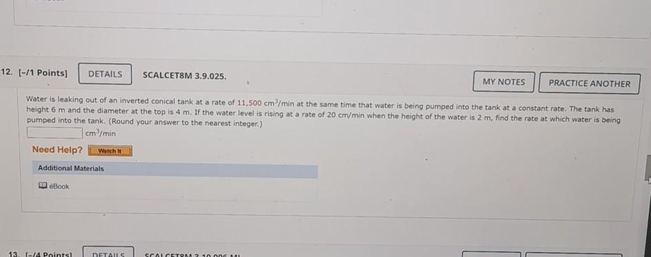 Solved 12. [-/1 Points) DETAILS SCALCET8M 3.9.025. MY NOTES | Chegg.com